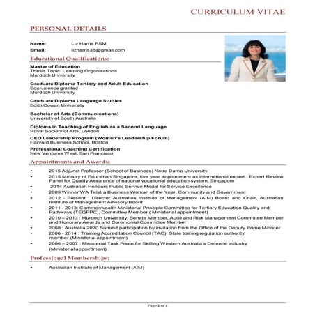 Brief CV for Liz Harris with email - 2015 | PDF
