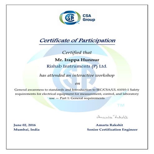 CSA Certificate - Rishabh - Irappa Hunnur | PDF