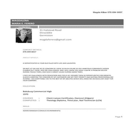Magda Kilian CV | PDF