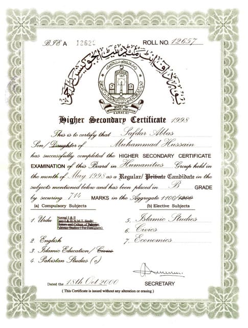 Abbas Certificate | PDF