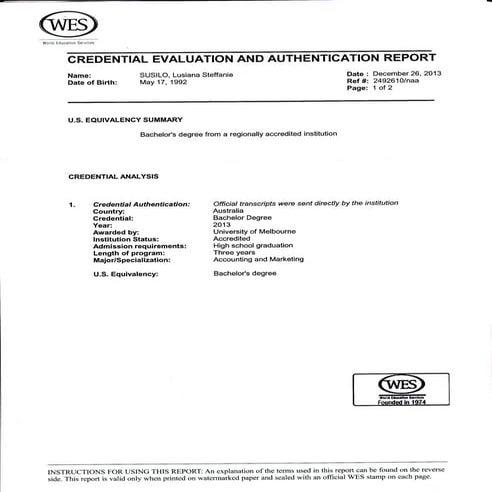 Academic Transcript WES 4.0 GPA | PDF