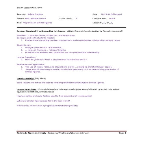 Lesson Plan for 7th Grade Math Class | PDF