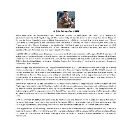 Lt Cdr Mike Curd RN bio | PDF