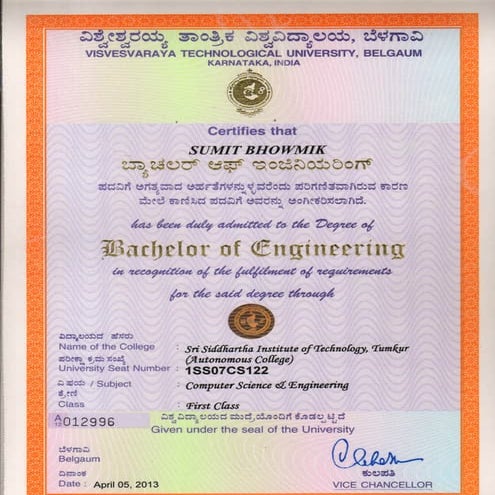 BE DEGREE CERTIFICATE