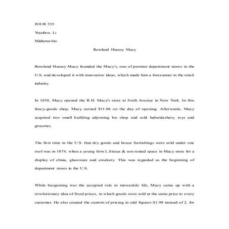 Rowland Hussey Macy Bio | PDF