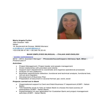 Curriculum Vitae Maria Angela Furfari | PDF