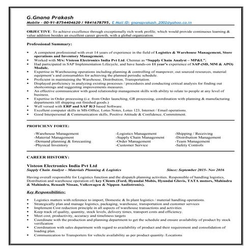 CV-Logistics and supply chain-G.GnanaPrakash | PDF