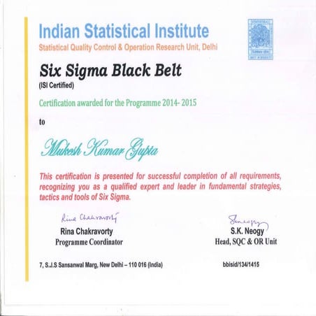 Six Sigma Black Belt Certificate_MKG | PDF