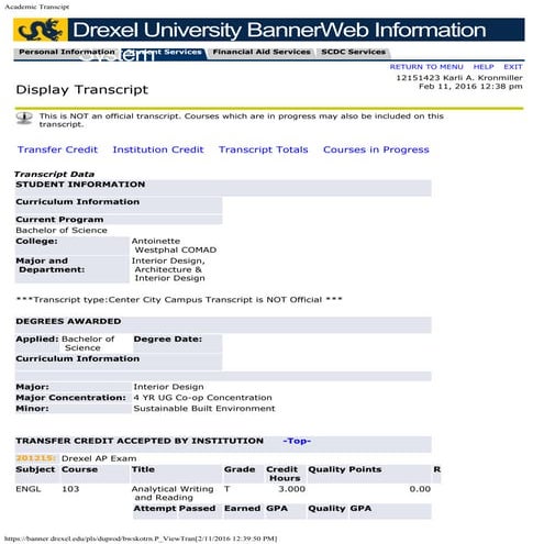 Academic Transcipt | PDF | Undergraduate Education | College Education