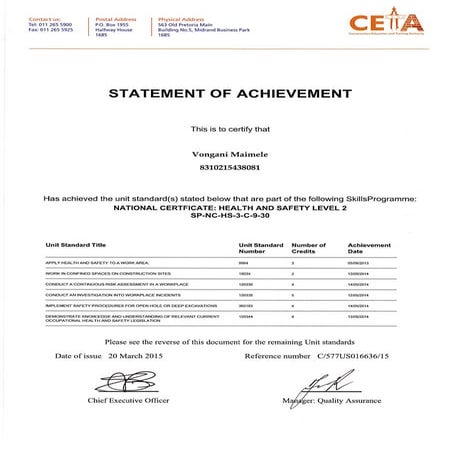 Ceta Statement of Achievement | PDF