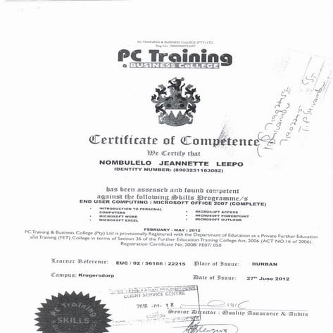 Pc Training cert | PDF