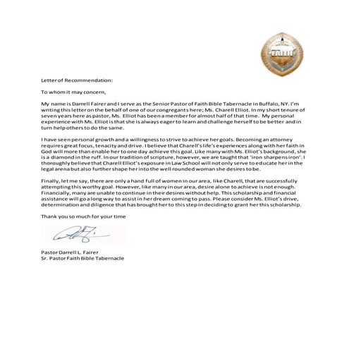 Pastor Fairer Letter of Recommedation 2014 | DOCX | Christianity ...