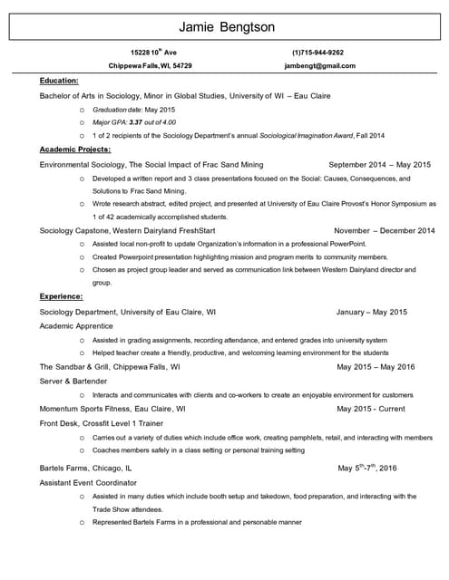 Resume Spring 2016 | PDF