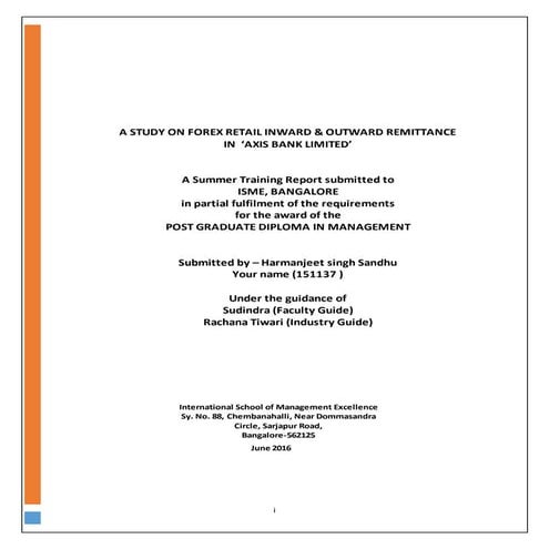A study on retail inward & outward remittance in axis bank | DOCX