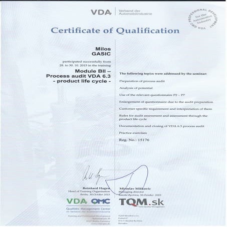VDA 6.3 Certificate | PDF