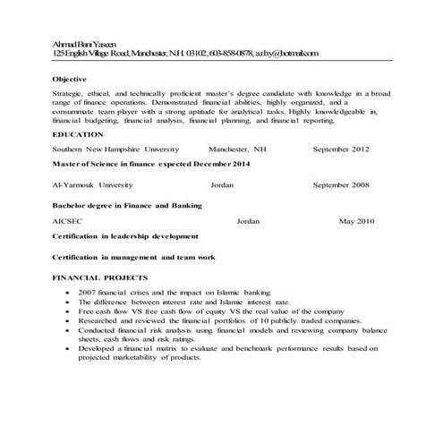 Ahmad Bani Yaseen resume 2014 | DOCX