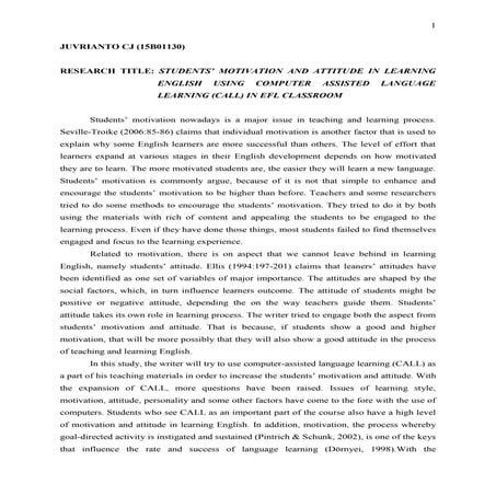 STUDENTS’ MOTIVATION AND ATTITUDE IN LEARNING ENGLISH USING COMPUTER ...