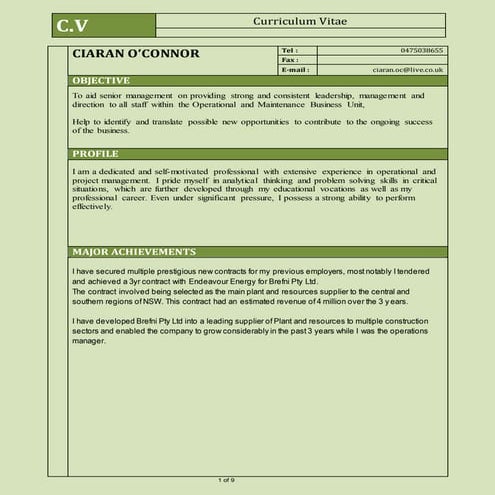 CIARAN O CONNOR CURRICULUM VITAE | DOCX
