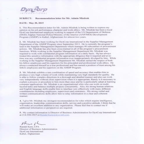 DynCorp Recommendation Letter | PDF