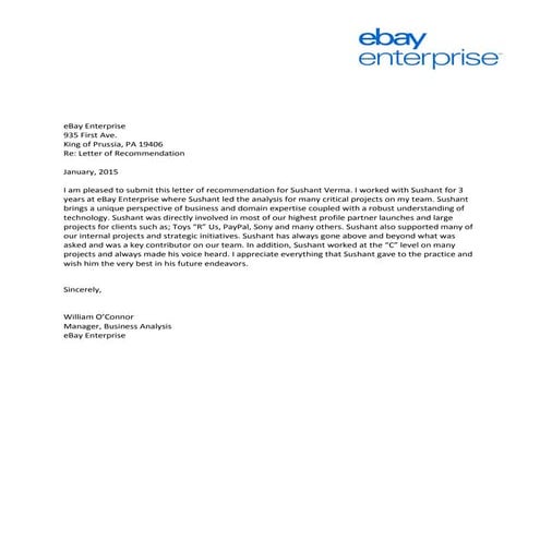 Letter Of Recommendation - Sushant Verma | PDF