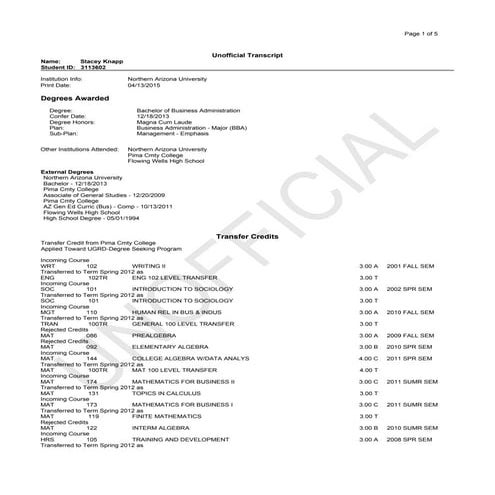 NEWEST TRANSCRIPT 2015 | PDF