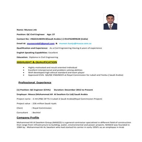 muneer qc cv | PDF