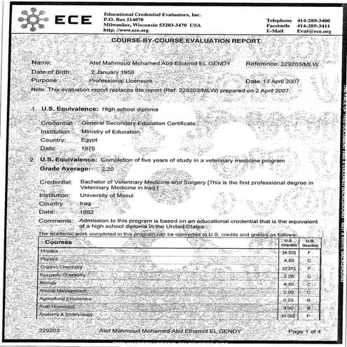 Evaluation Report - certificates- ECE-USA-April 2007 | PDF
