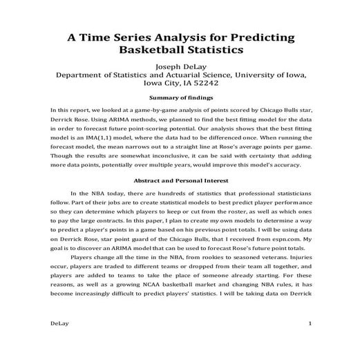 A Time Series Analysis for Predicting Basketball Statistics | DOCX