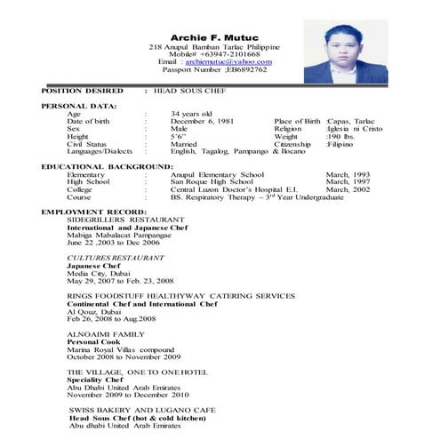 chef archie cv - updated | DOCX