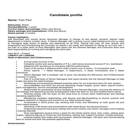 Tom Parr Candidate Profile July 2016 | PDF