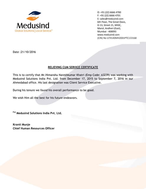 Relieving letters and format | PDF