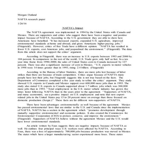 NAFTA research paper | DOCX | Civic affairs | Politics