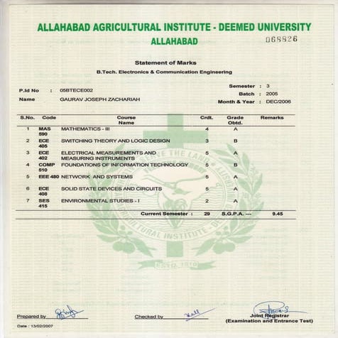 Semester 3 grade-sheet (B. Tech.) | PDF