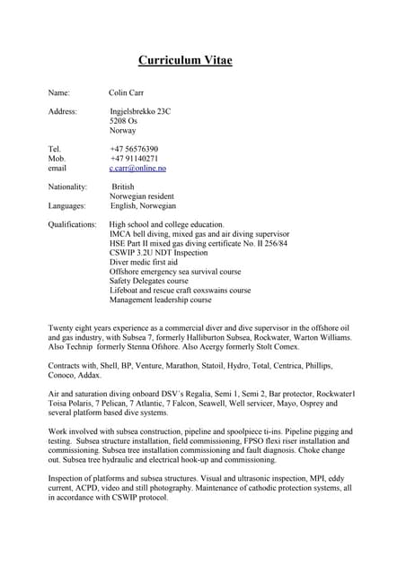 HSE Commercial Air Diver CV | DOC