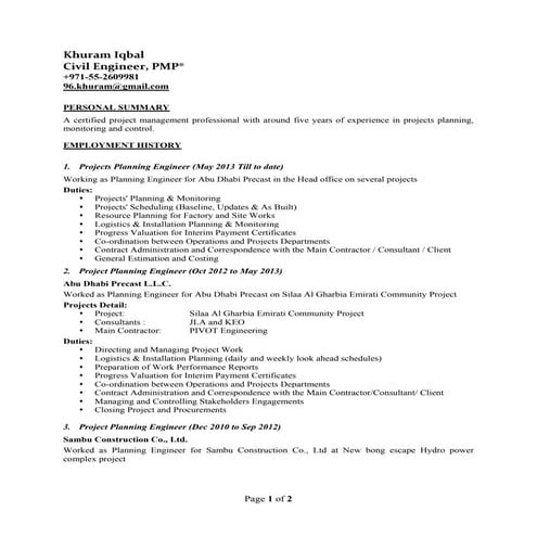 Project Planning Engr. CV | PDF