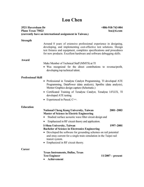 Resume yuhong EN | DOCX | IT and Internet Support | Internet