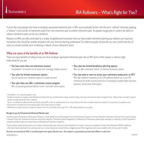 IRA Rollover-What's Right for You - AMIRARRG0514 | PDF