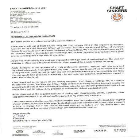 Reference Letter - Chris Hall (CFO) | PDF