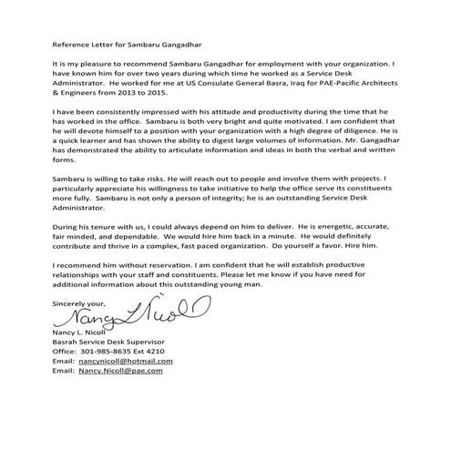 service desk sup Reference letter | PDF