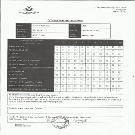 Crew Appraisal Form - Laura M | PDF
