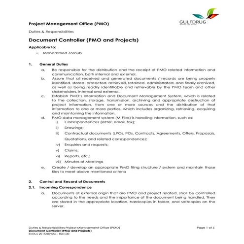 2.1.5. PMO Document Controller | PDF