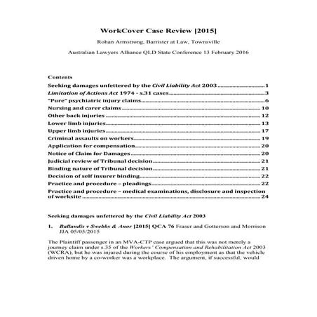 WorkCover Case Review 2015 RJA | PDF