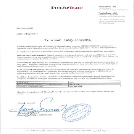 Letter of Experience | PDF