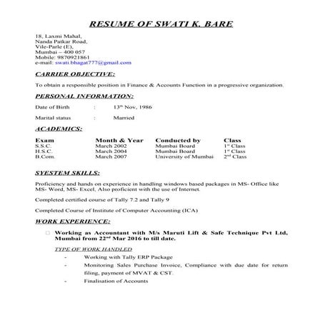 Resume swati | DOC