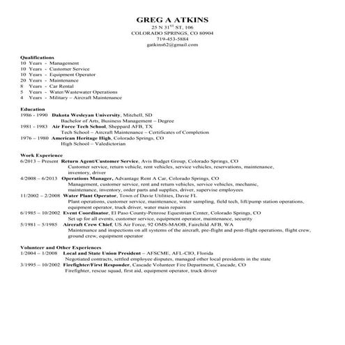 GREG A ATKINS resume | PDF