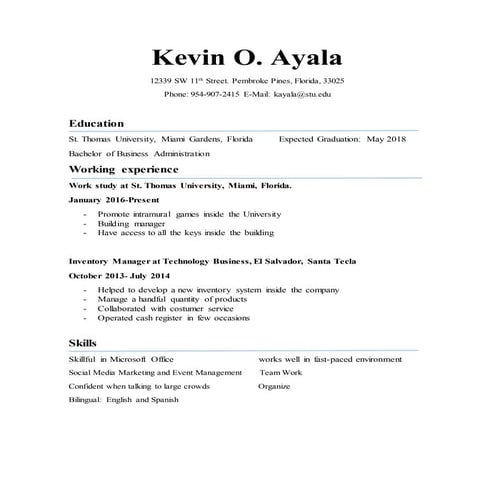 Kevin Ayala Resume | DOCX