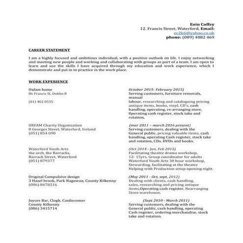 Eoin Coffey CV july 2016 (1) | DOC