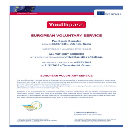 Youthpass Certificate (EVS) | PDF