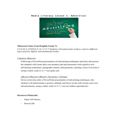 Media Literacy Lesson Plan | PDF