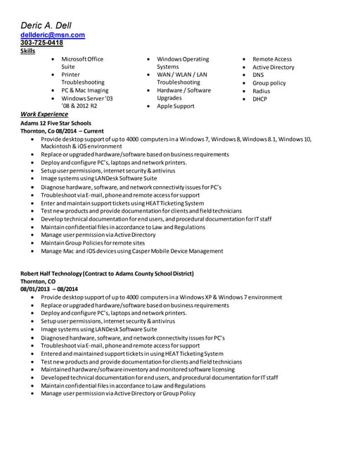 Dennis Erdmann's Resume.2 | DOCX | IT and Internet Support | Internet